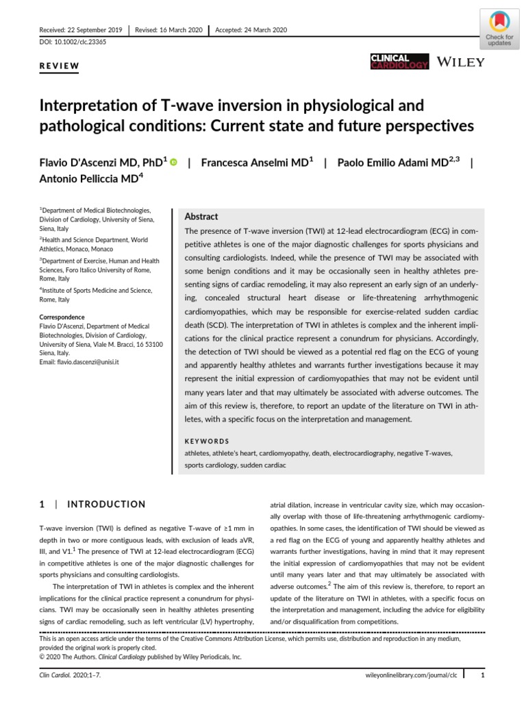 Interpretation of T-Wave Inversion in Physiological and Pathological ...