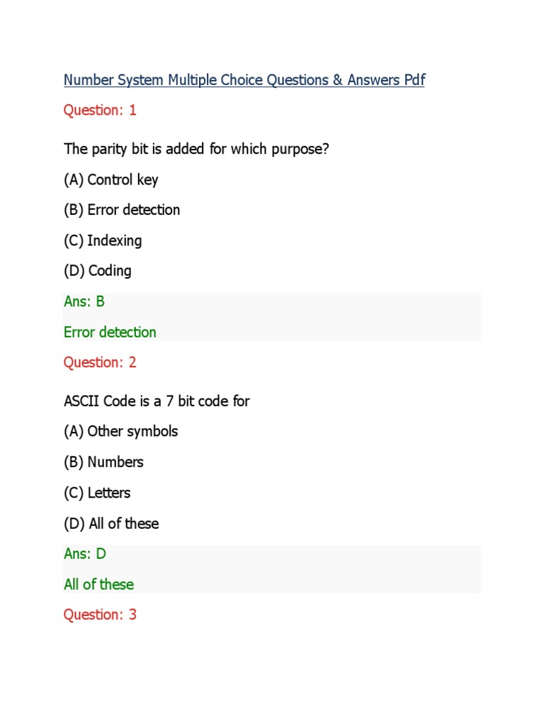 Number System Multiple Choice Questions & Answers PDF | PDF