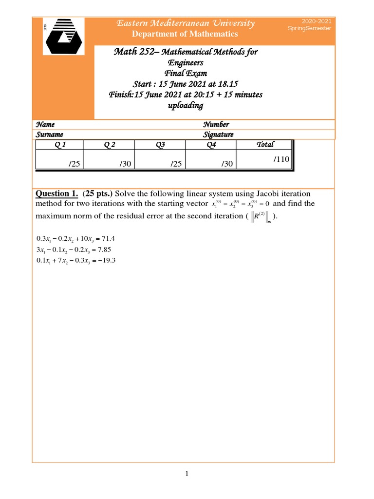 Math 252: Eastern Mediterranean University | PDF | Mathematics Of ...