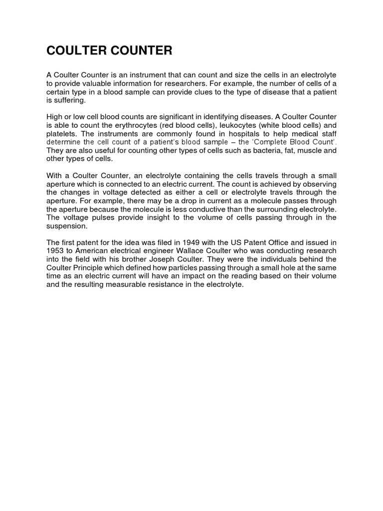 Coulter Counter | PDF | Chemistry | Physical Sciences
