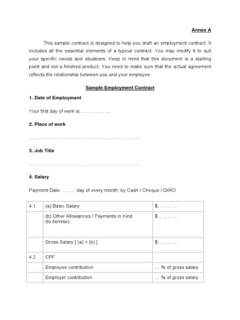Sample - Contract of Service - Mom Employment Law | PDF | Salary | Overtime