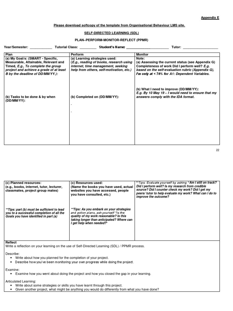 Appendix E - Self-Directed Learning - PPMR Template | PDF | Education ...