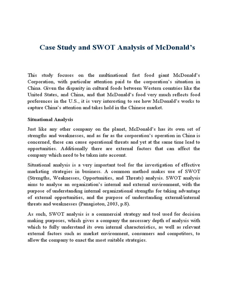 McDonald's SWOT Analysis in China | PDF | Swot Analysis | Mc Donald's