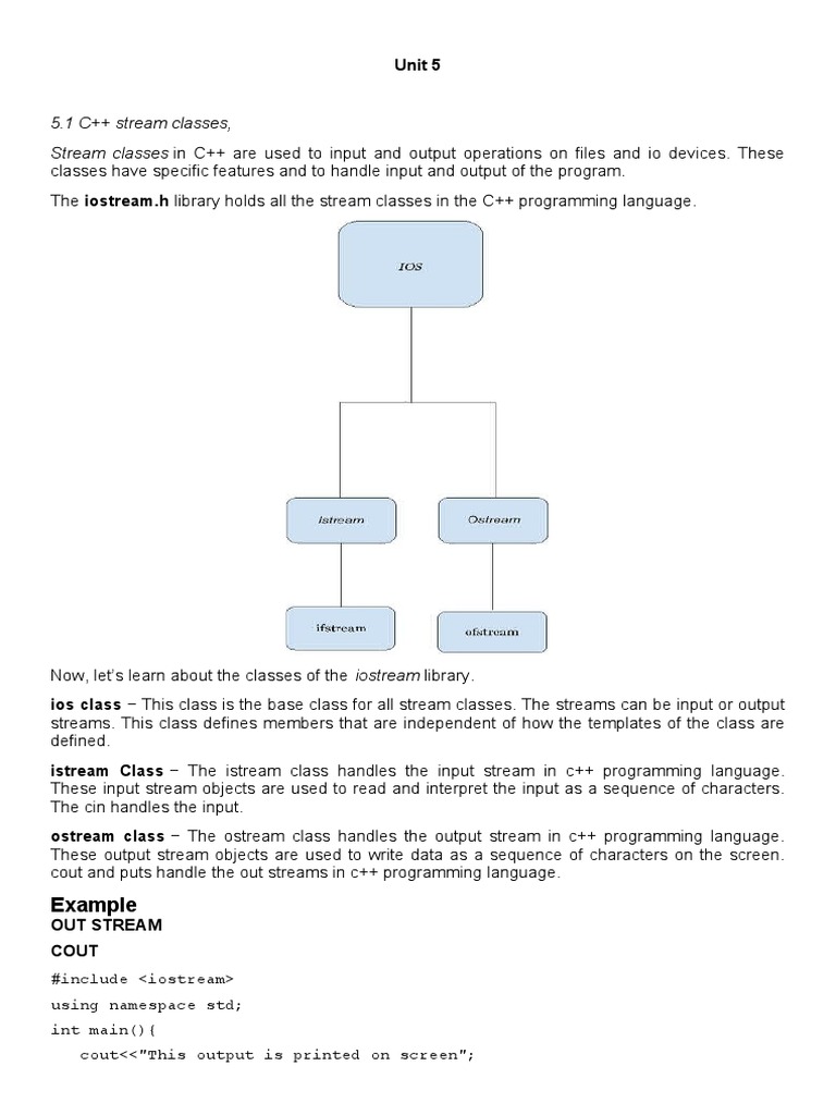 5.1 C++ Stream Classes, Stream Classes in C++ Are Used To Input and ...