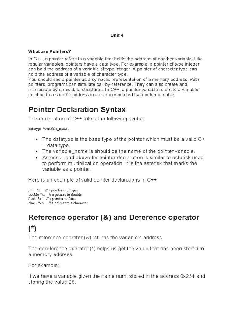 Pointer Declaration Syntax: Unit 4 | PDF | Pointer (Computer Programming) | Method (Computer ...