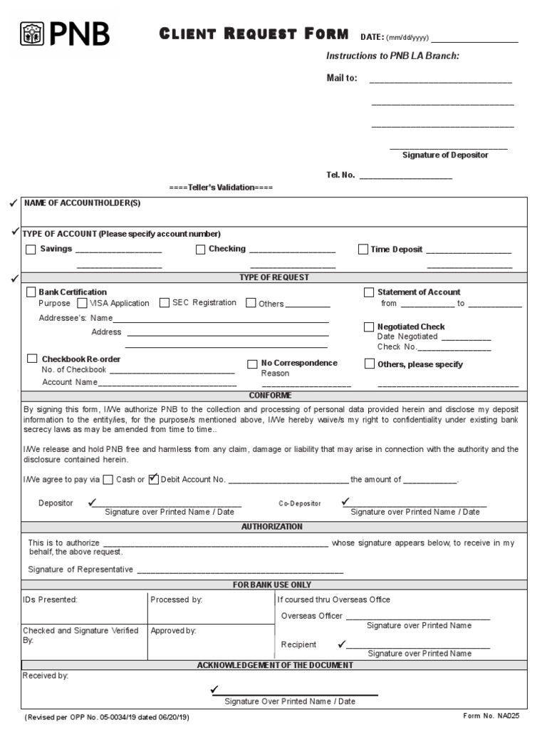 Client Request Form | PDF | Deposit Account | Cheque