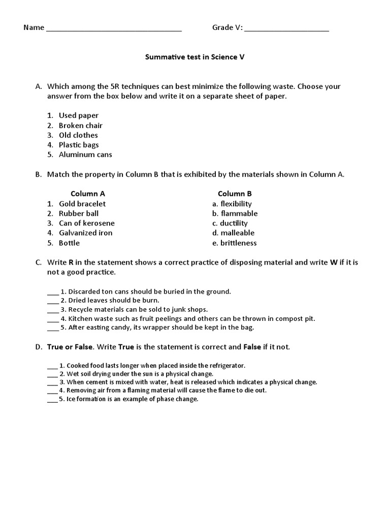 Summative Test in Science V | PDF | Evaporation | Water