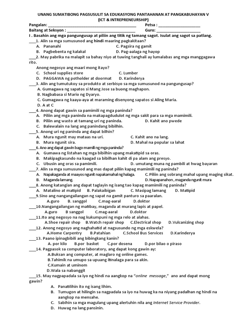 1ST Summative - Epp (Ict) | PDF