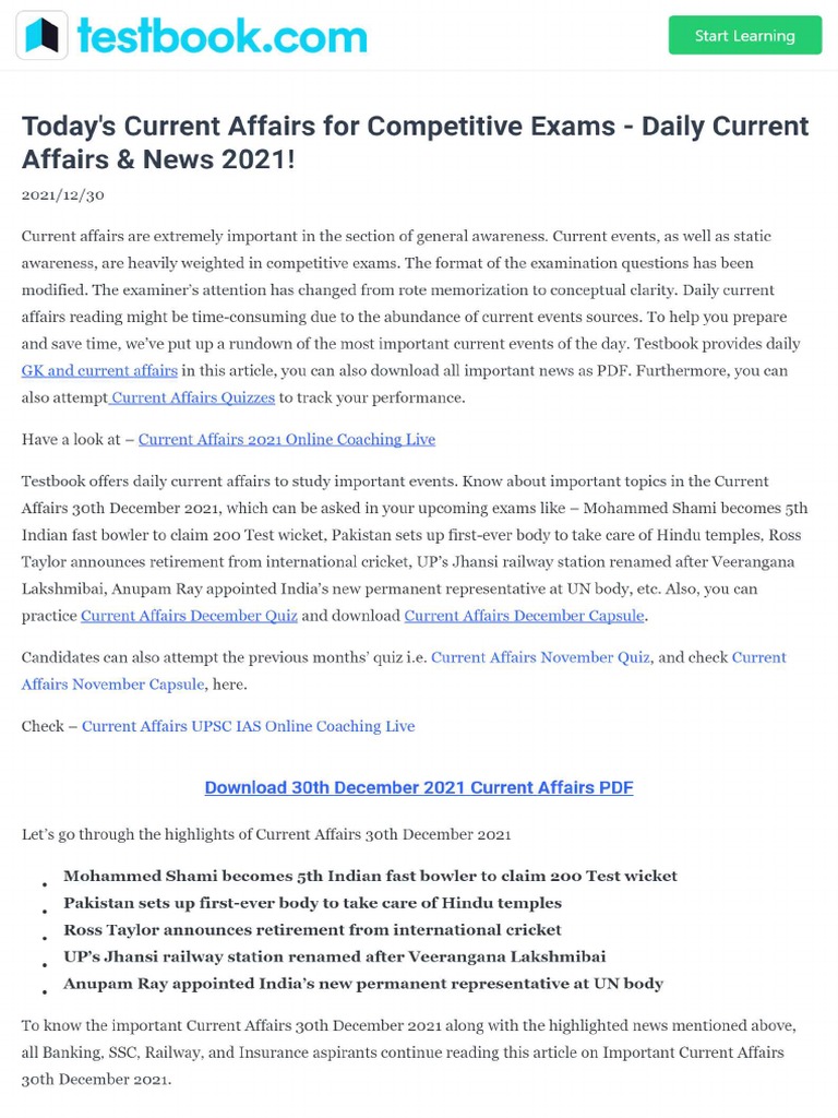 Current Affairs Today | PDF