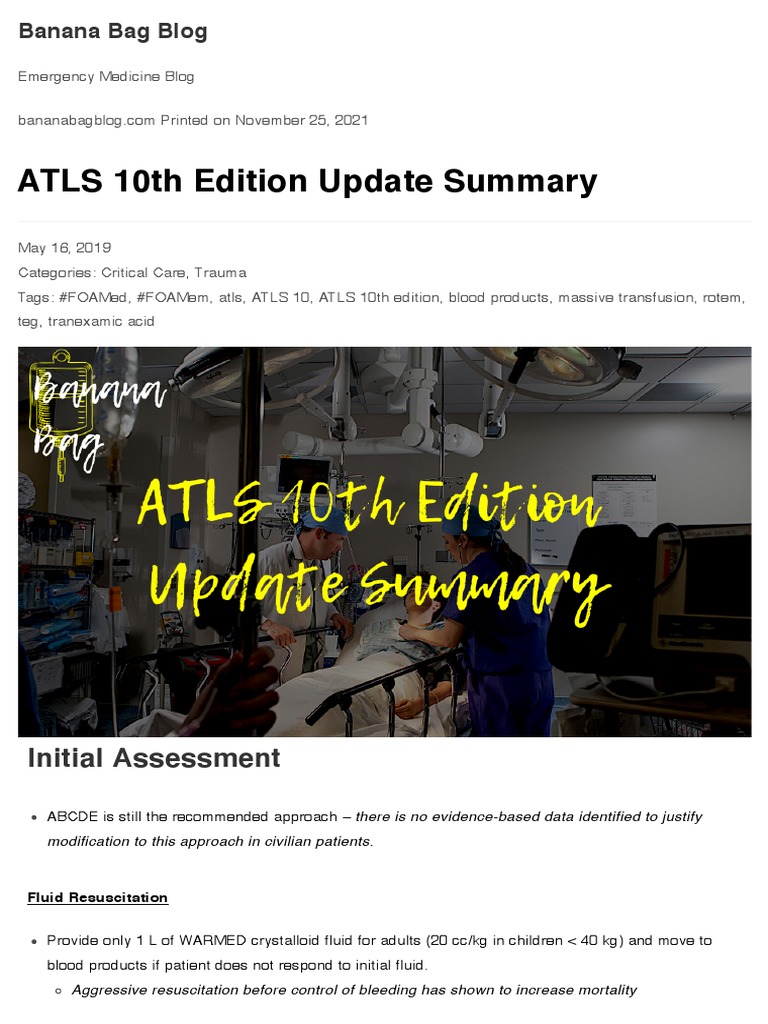 ATLS 10th Edition Update Summary - Banana Bag Blog - Emergency Medicine ...
