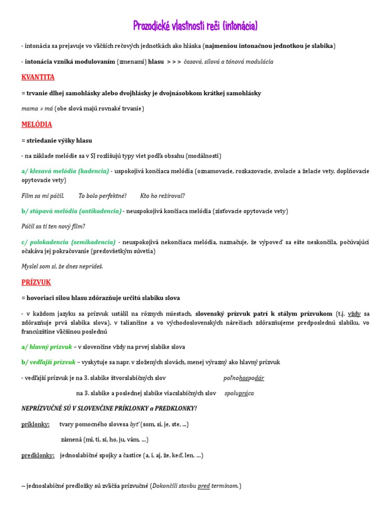 Prozodické Vlastnosti Reči: (Intonácia) | PDF