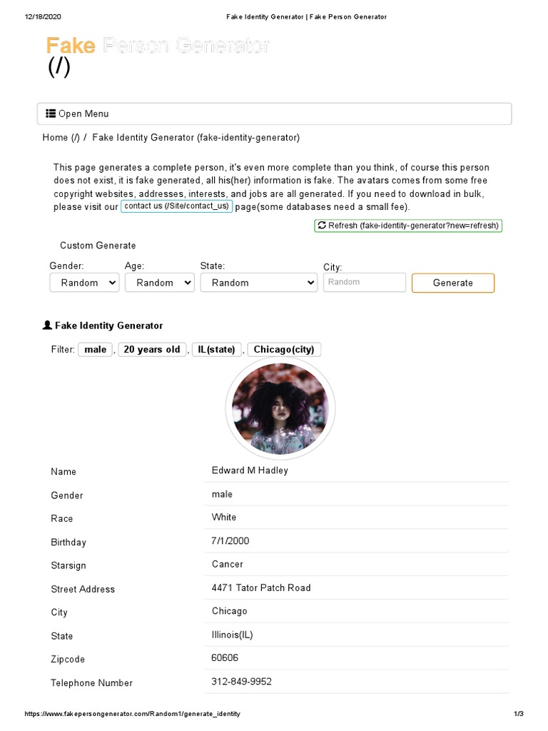 Contact Us (/site/contact - Us) Refresh (Fake-Identity-Generator?new ...