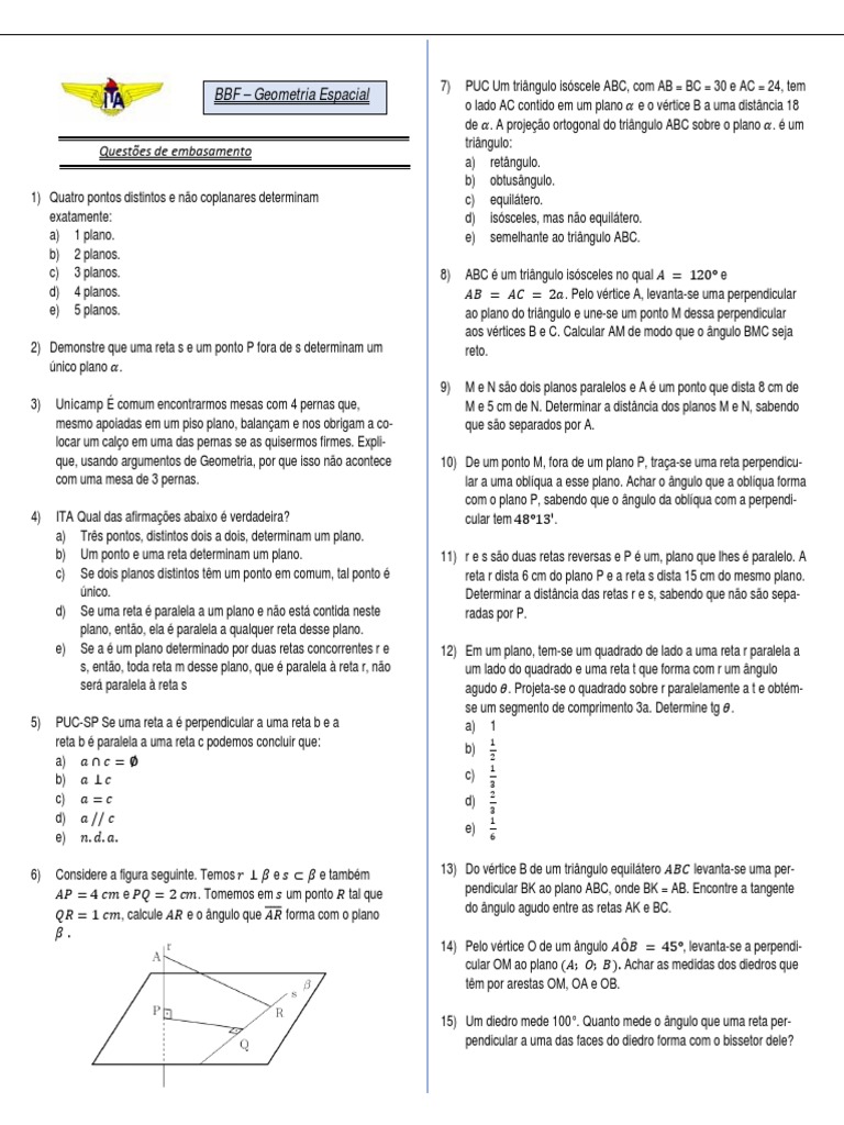 Lista de Geometria Espacial | PDF | Triângulo | Linha (Geometria)