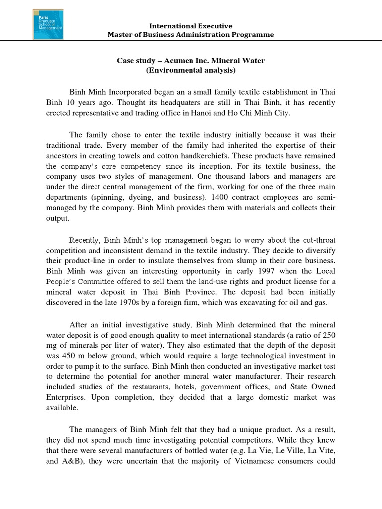 Case Study - Acumen Inc. Mineral Water (Environmental Analysis) | PDF ...