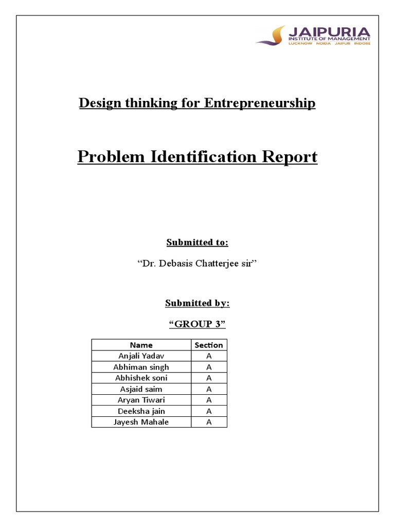 Problem Identification Report: Design Thinking For Entrepreneurship ...