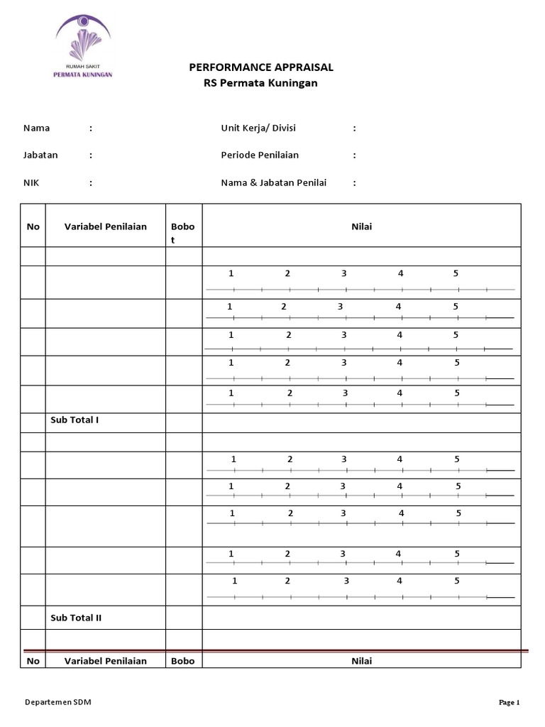 Form Evaluasi Kinerja Karyawan (KPI) RSPK Revisi | PDF