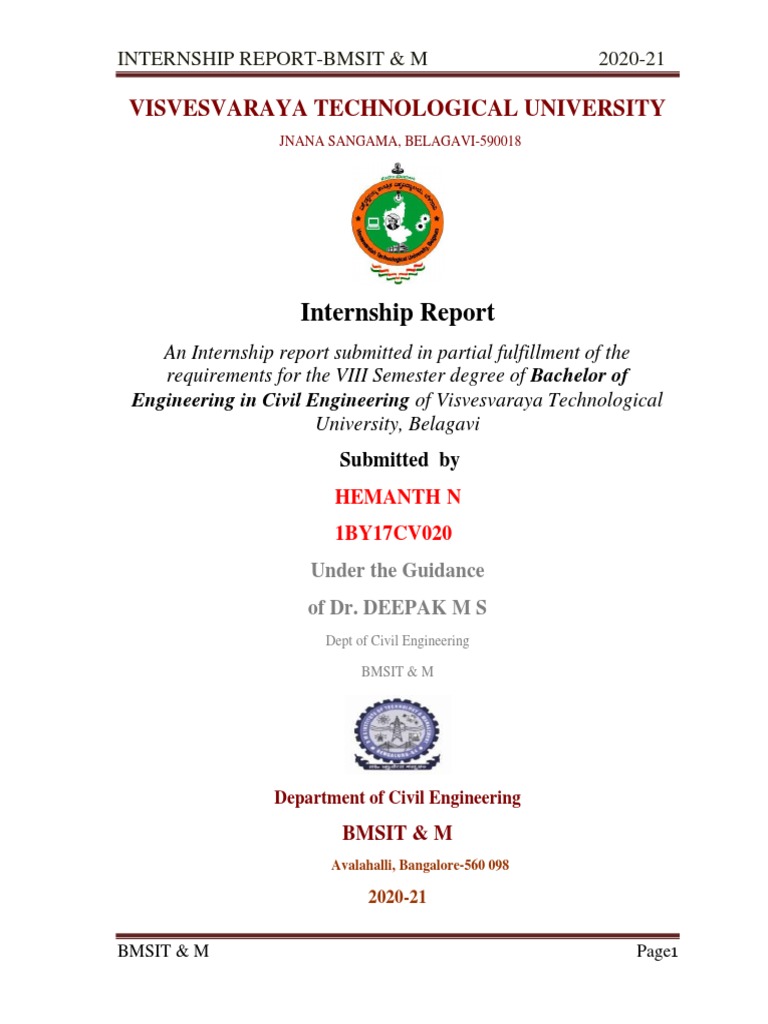 1by17cv020 - Hemanth N - Internship - Report - 2021 | PDF | Concrete ...