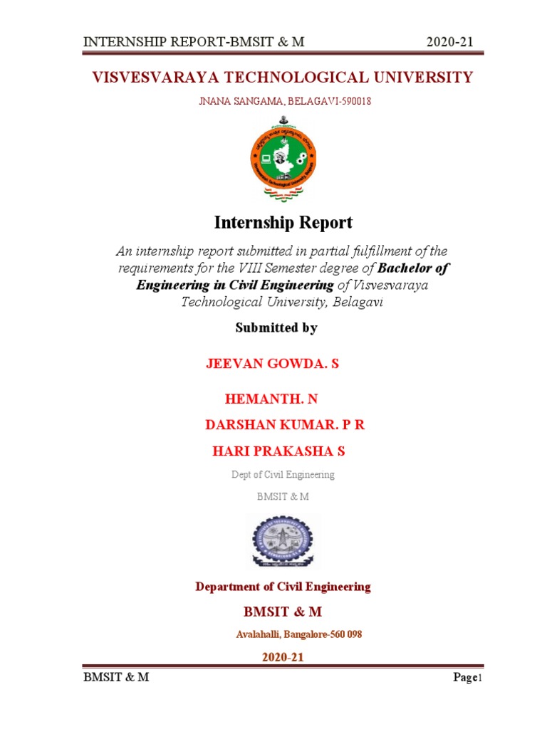 VTU Civil Engineering Internship Report | PDF | Concrete | Economic Sectors