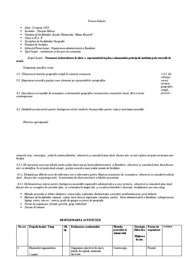 1 Proiect de Lectie Geografie | PDF