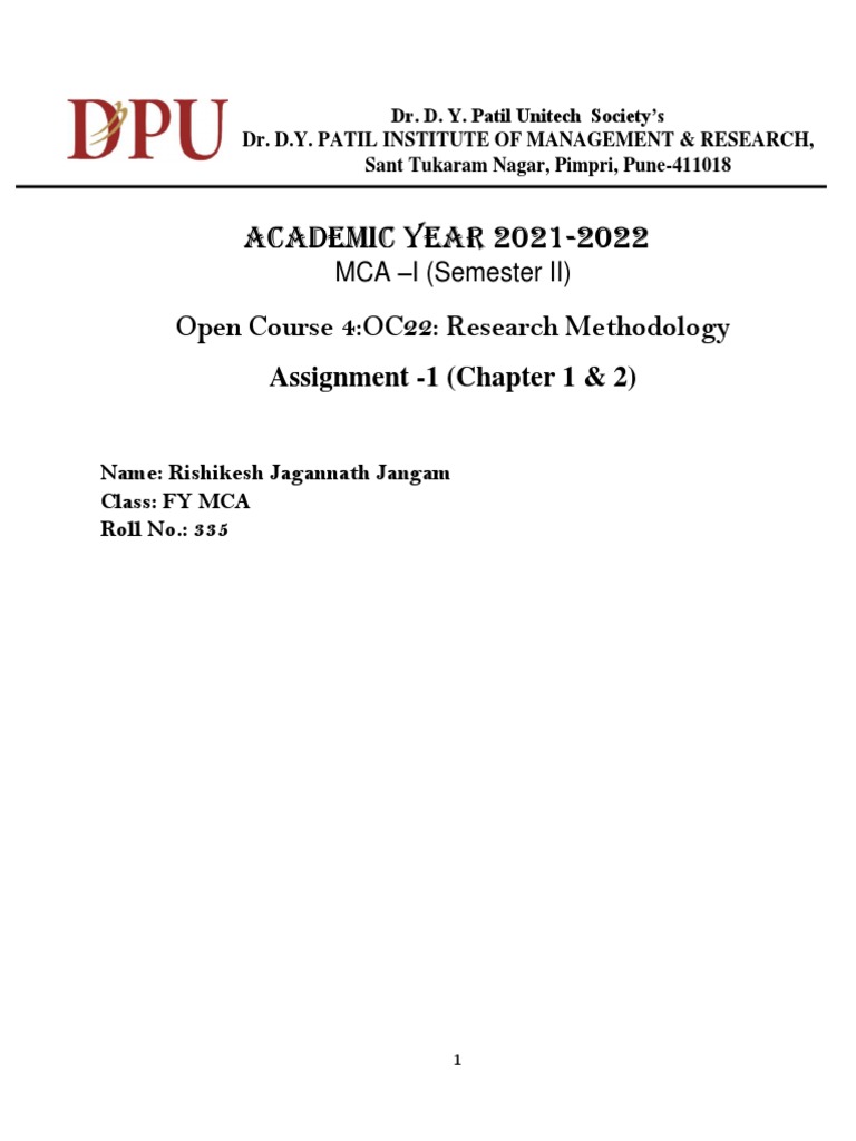 ACADEMIC YEAR 2021-2022: Open Course 4:OC22: Research Methodology ...