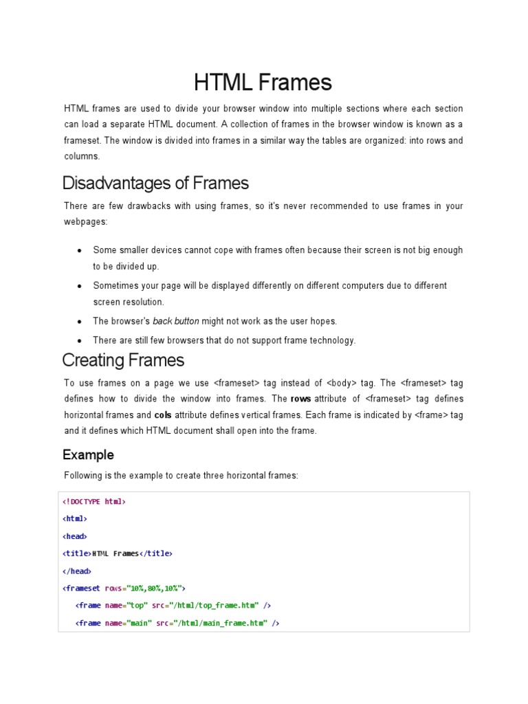 HTML Frames | PDF | Html Element | Html