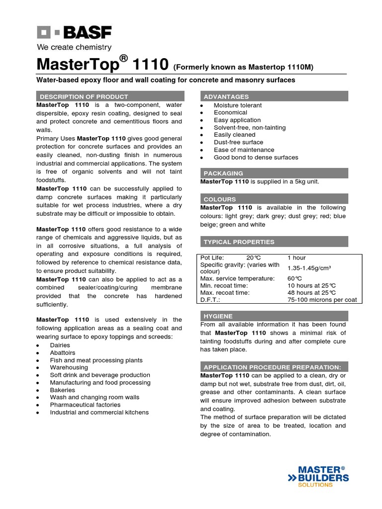 Mastertop 1110 Tds | PDF | Epoxy | Concrete