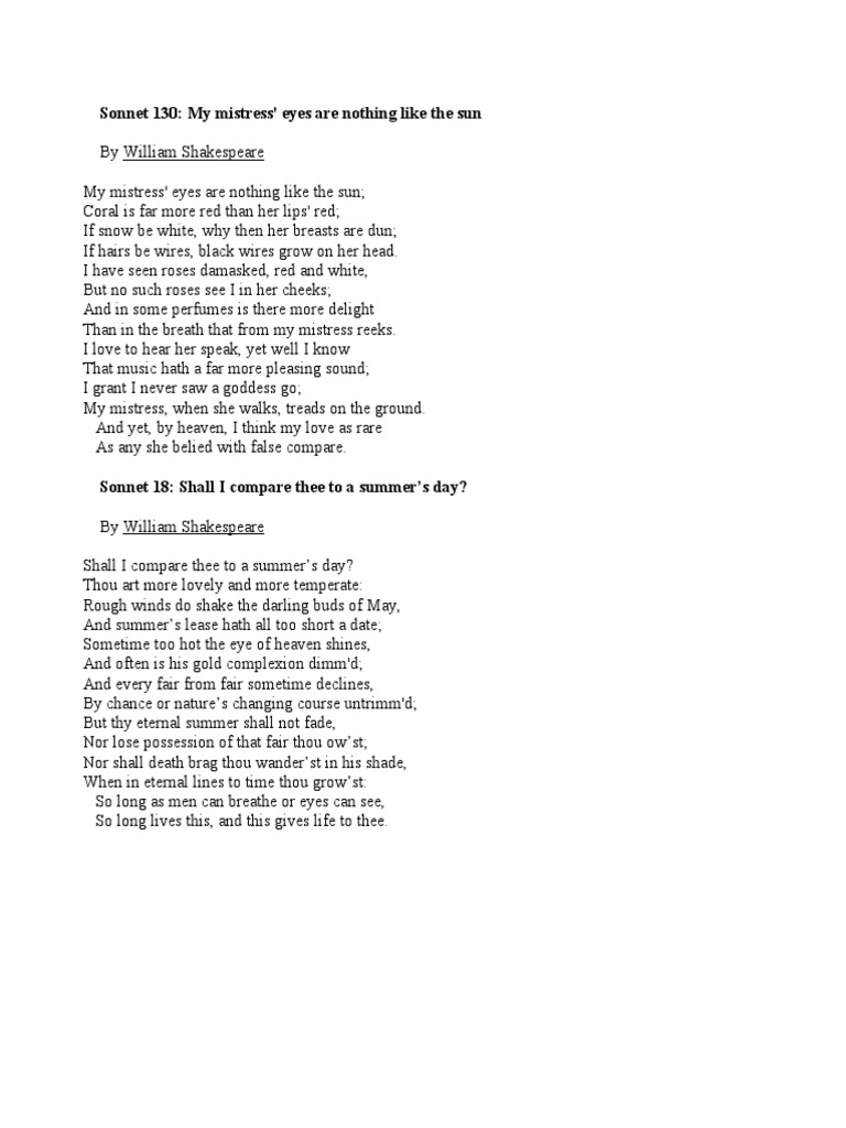 An Analysis of Shakespeare's Sonnet 130: My mistress' eyes are nothing ...