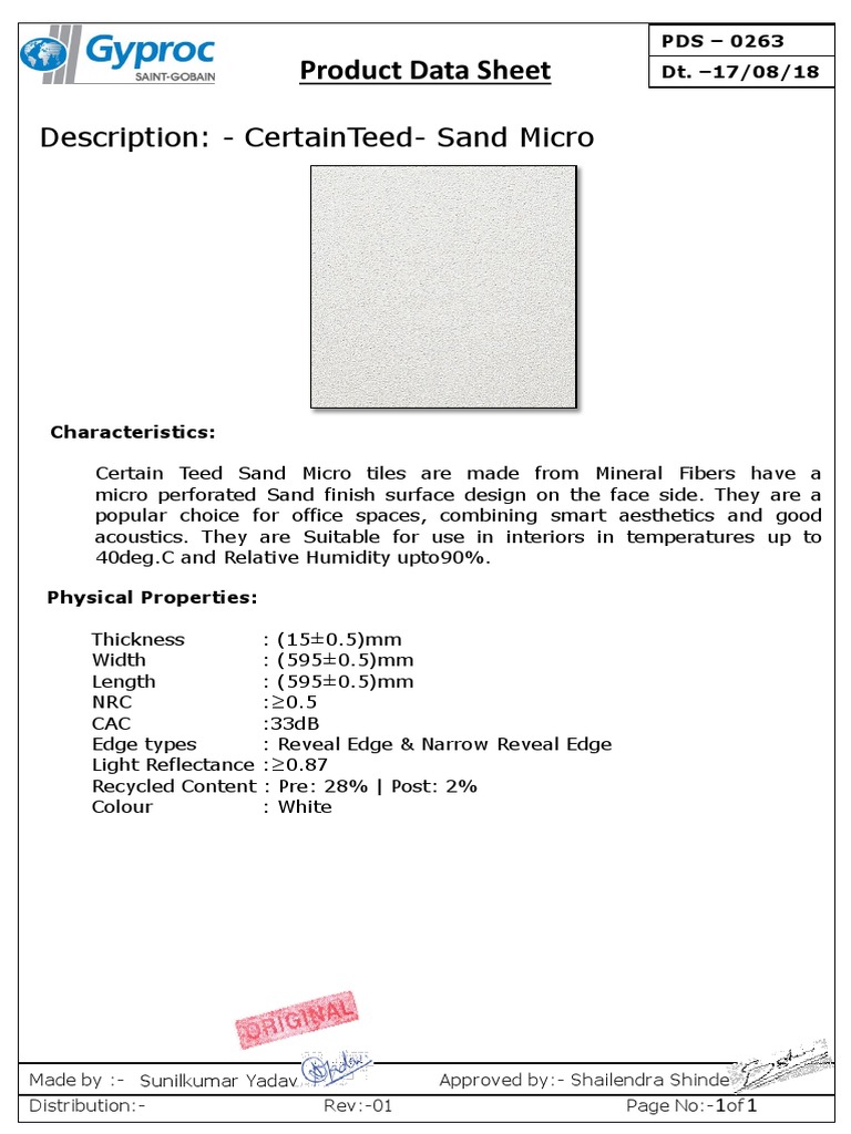 Product Data Sheet: Description: - Certainteed-Sand Micro | PDF