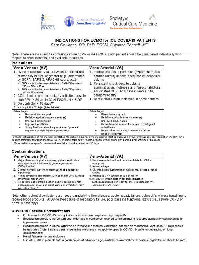 ECMO Guidelines for ICU COVID-19 | PDF | Heart Failure | Chronic ...