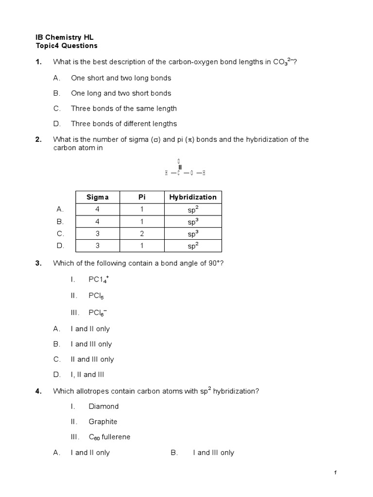 IB Chemistry HL Topic4 Questions 1.: O C H H O | PDF | Chemical Bond ...