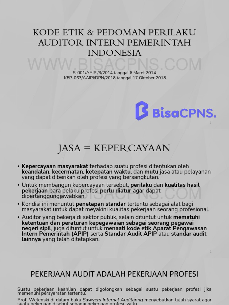 Kode Etik & Pedoman Perilaku Auditor Intern Pemerintah Indonesia | PDF | Bisnis