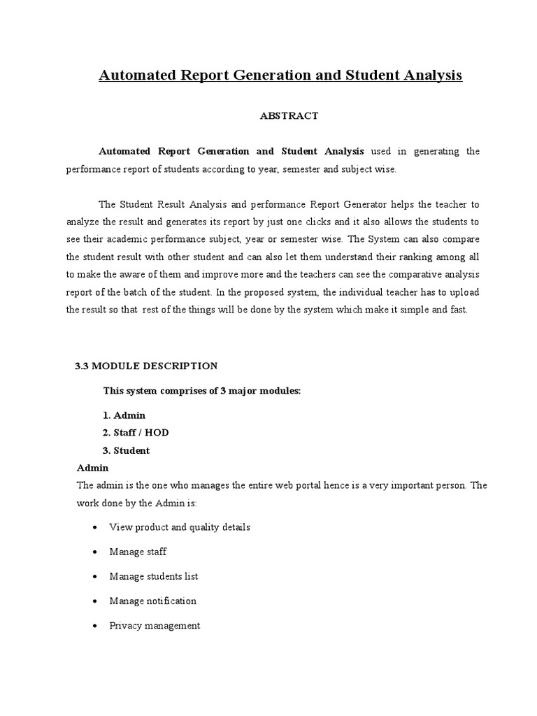 Automated Report Generation and Student Analysis | PDF