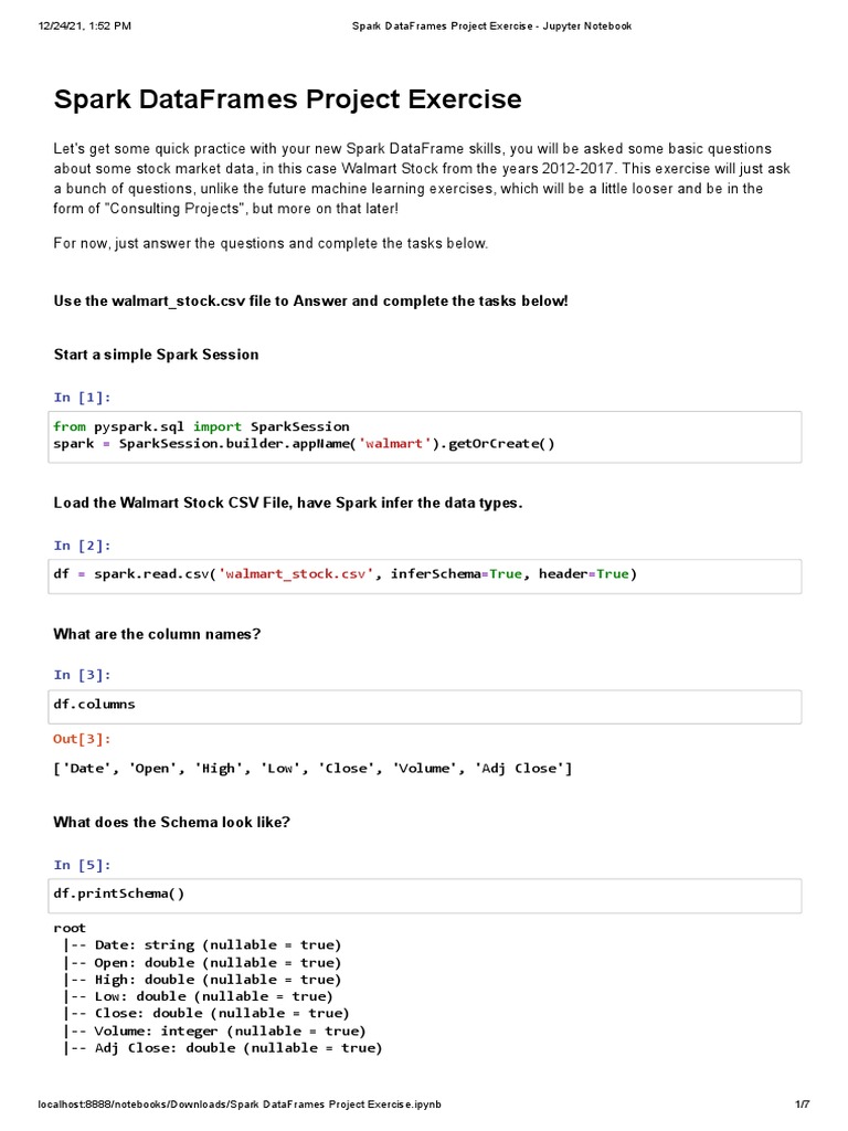 Spark DataFrames Project Exercise - Jupyter Notebook | PDF | Apache Spark | Comma Separated Values