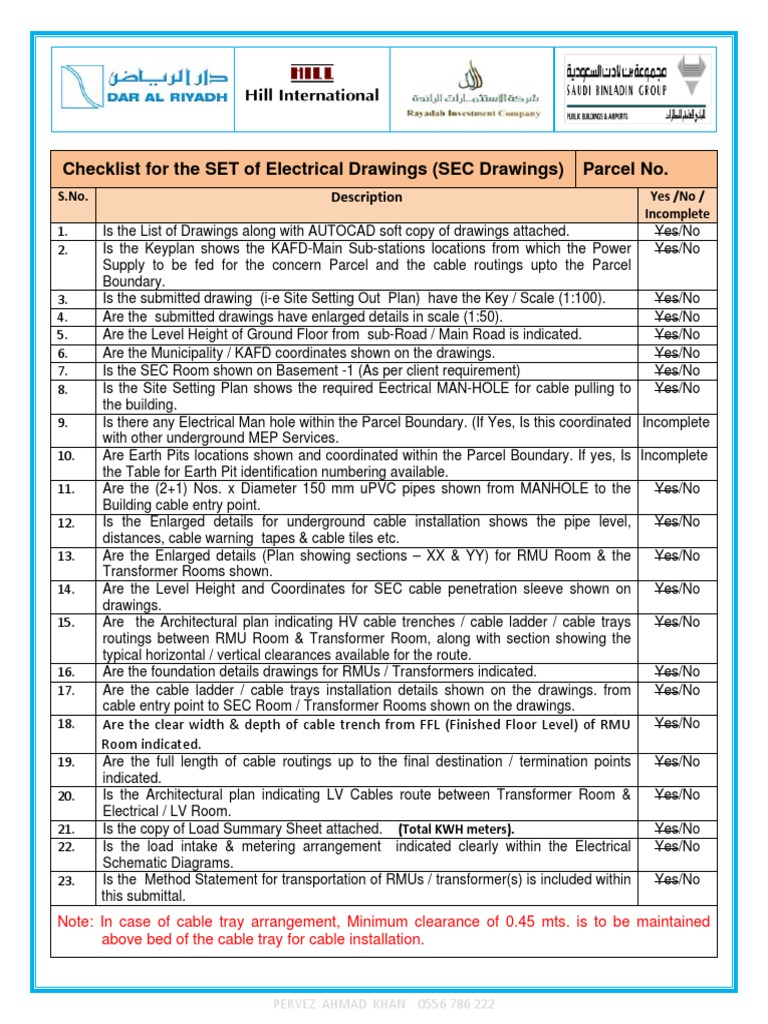 Checklist For The SEC - Electrical Drawings | PDF | Electrical ...