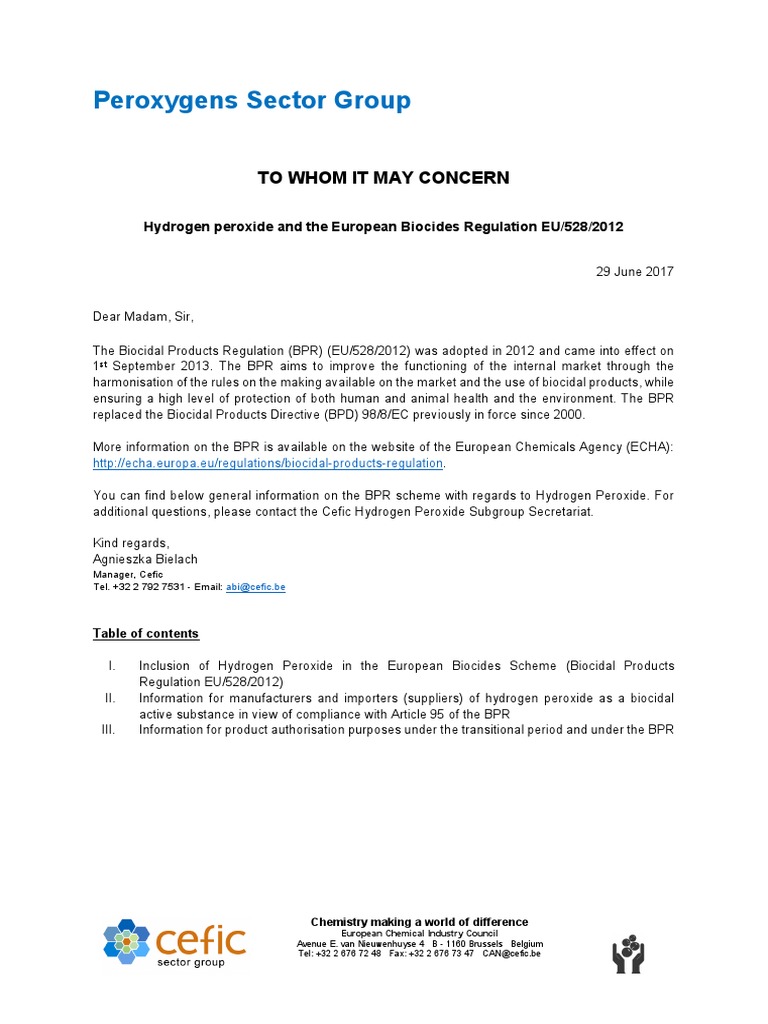 Peroxygens Sector Group: To Whom It May Concern | PDF | Chemical ...