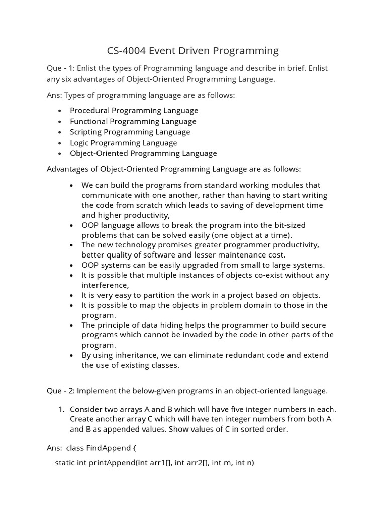OOP Advantages & Array Merge Task | PDF | Object Oriented Programming ...