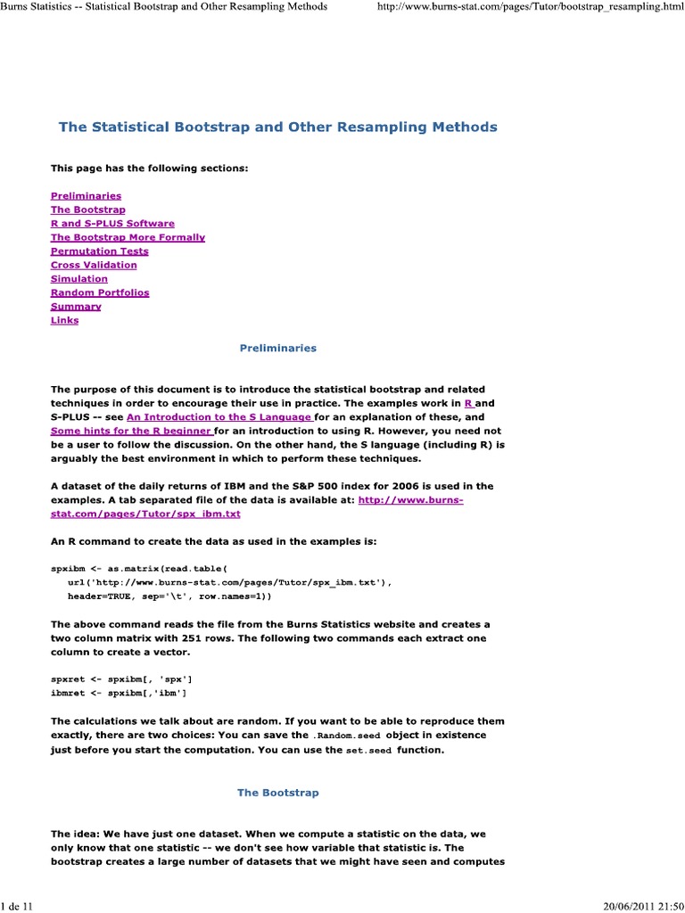 Burns Statistics - Statistical Bootstrap and Other Resampling Methods | PDF