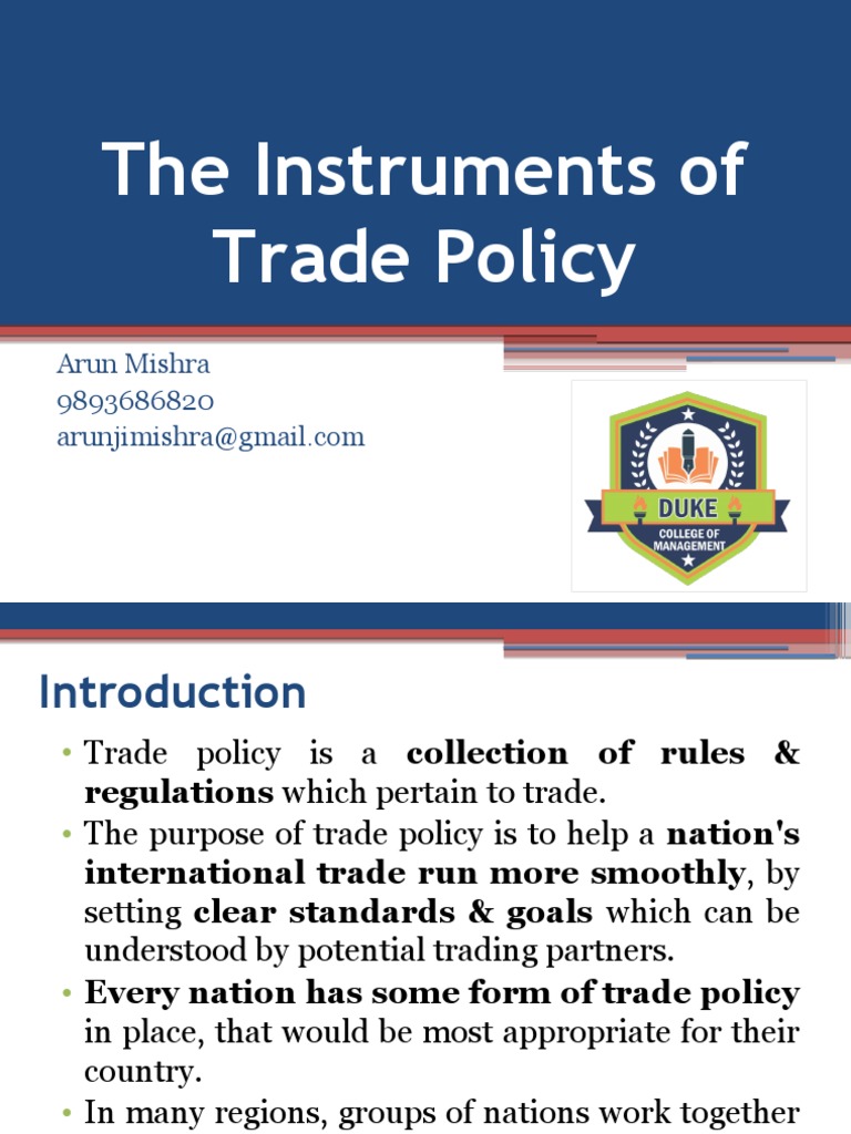 The Instruments of Trade Policy: Arun Mishra 9893686820 | PDF | Tariff ...