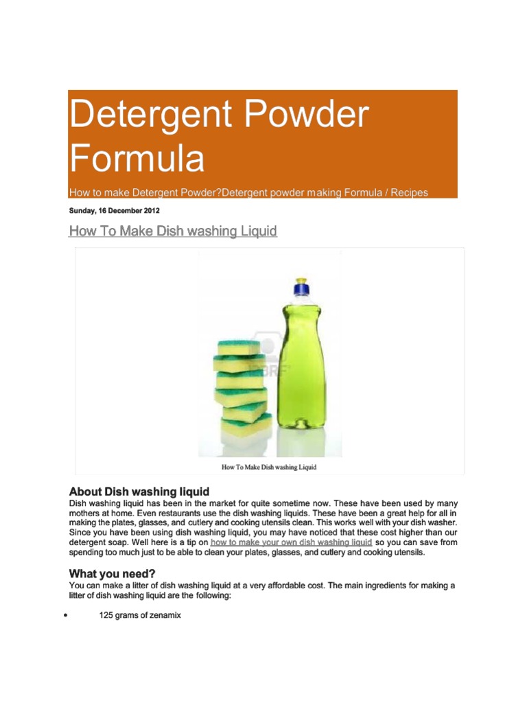 Detergent Powder Formula | Download Free PDF | Products Of Chemical ...