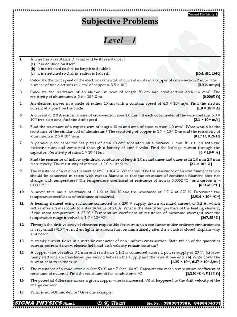 Current Electricity Assignment | PDF | Series And Parallel Circuits ...