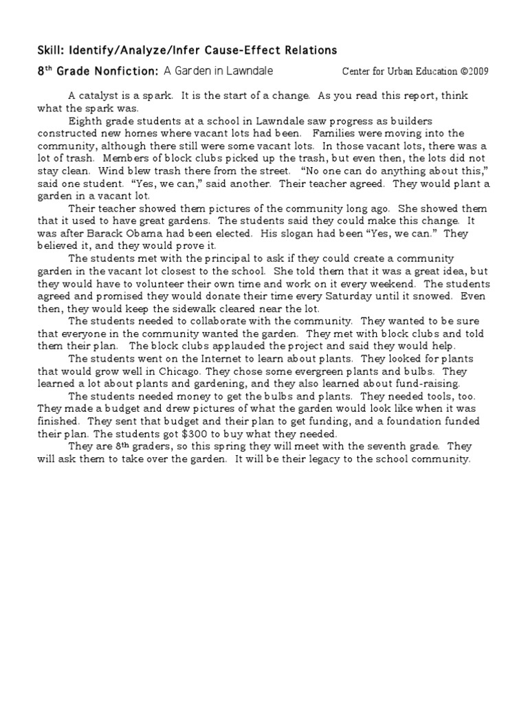 Grade 8 Cause and Effect | PDF