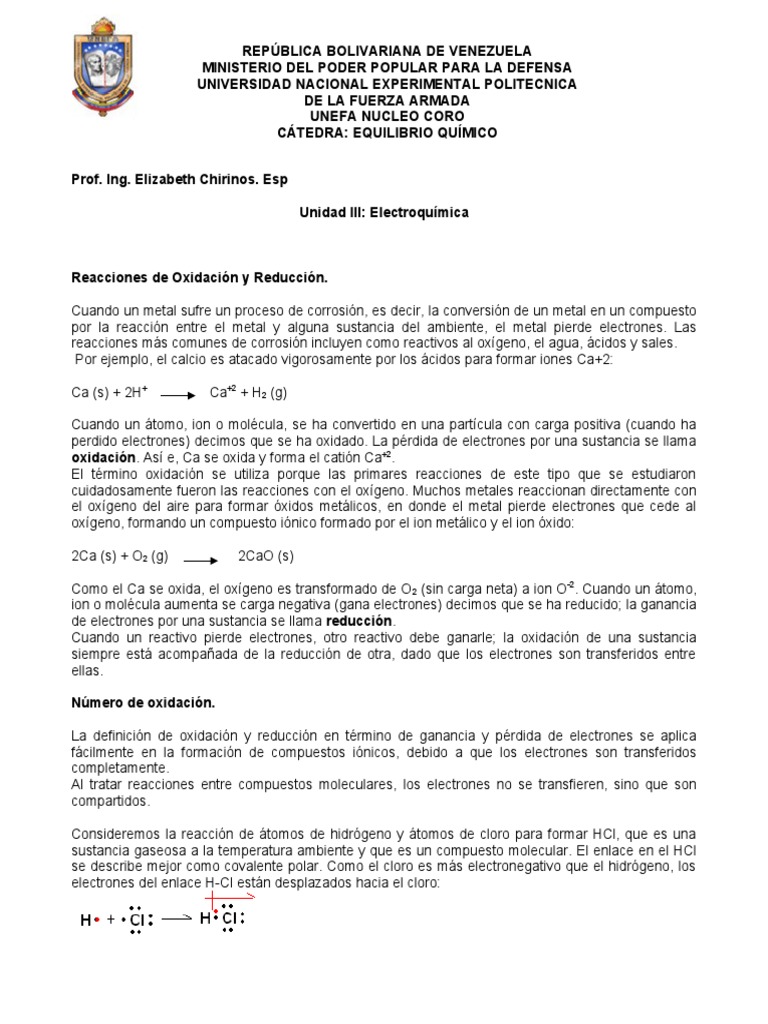 UnidadIII Electroquimica | PDF | Redox | Enlace covalente
