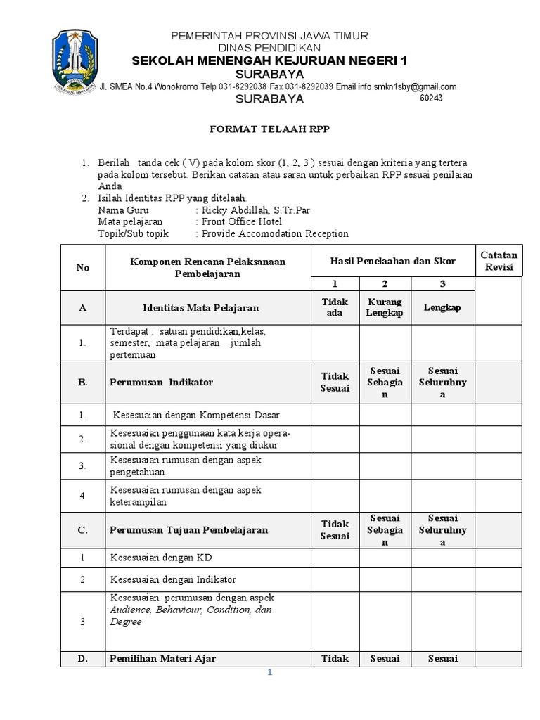 Form Telaah RPP | PDF