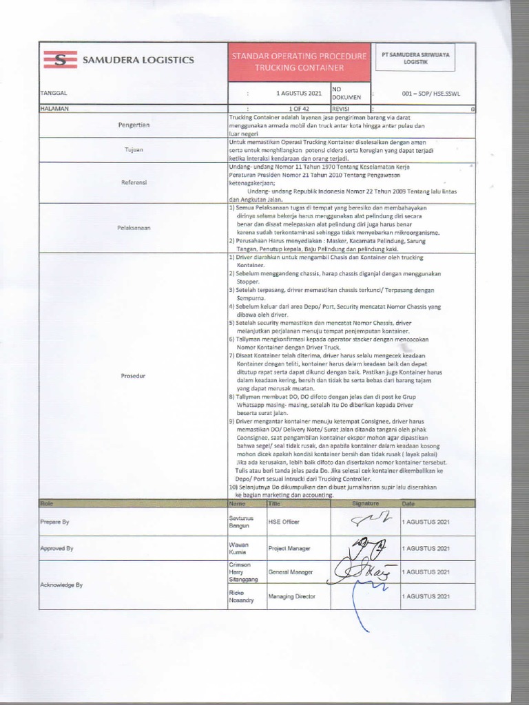Sop Trucking Container | PDF