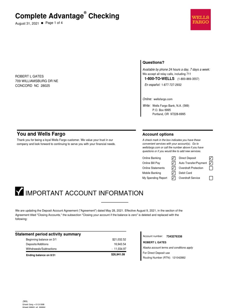 Complete Advantage Checking: Important Account Information | PDF | Wells Fargo | Overdraft