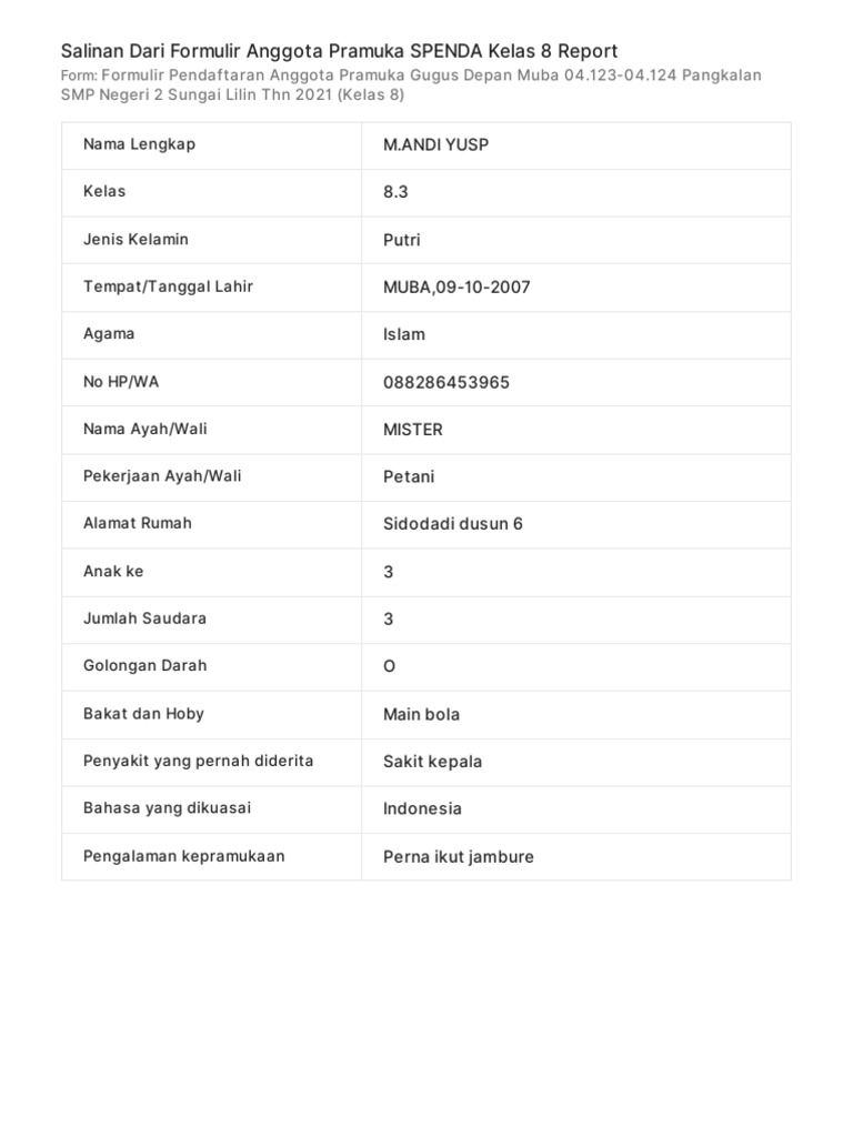 Formulir Pendaftaran Anggota Pramuka | PDF