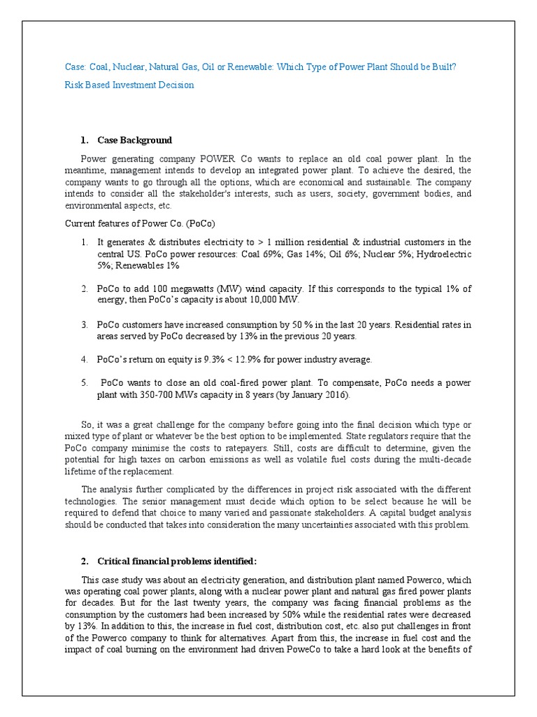 Coal, Nuclear, Oil, Natural Gas Power Plant Case Study - Solution | PDF ...