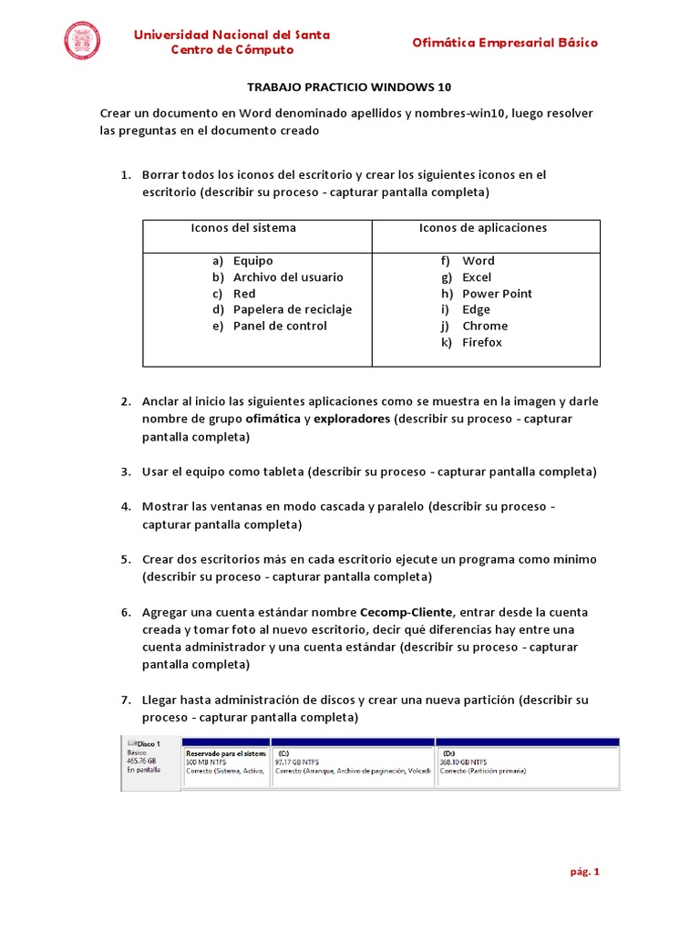 PRACTICA 1 y 2 - WINDOWS 10 | PDF | Windows 10 | Archivo de computadora