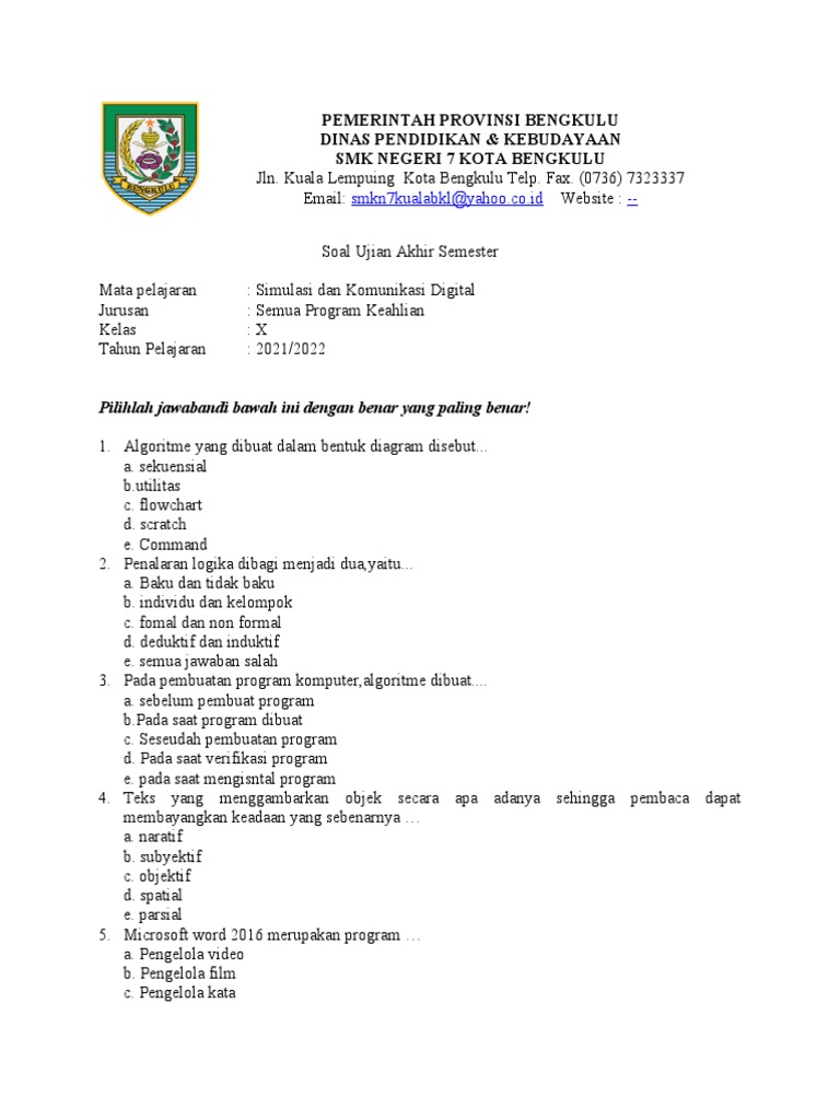 Soal UAS Simdig Kelas 10 SMK | PDF