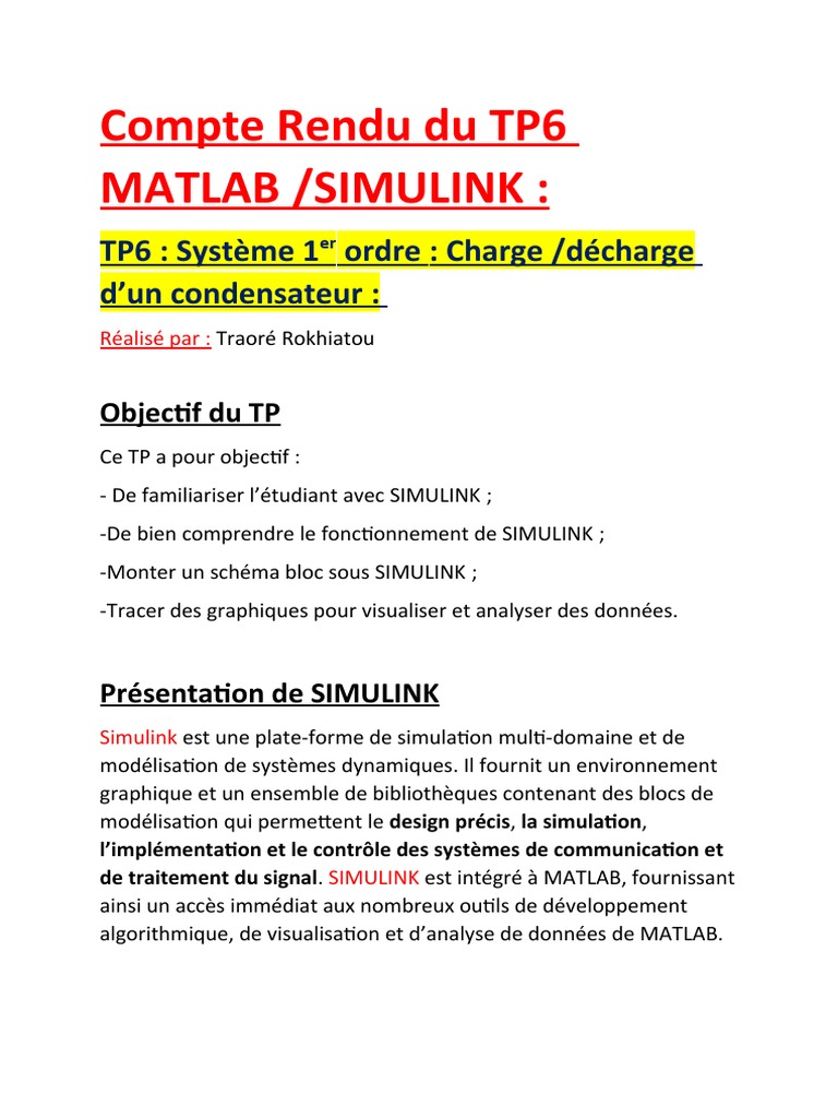 Compte Rendu Du TP6 MATLAB | PDF | Informatique | Informatique